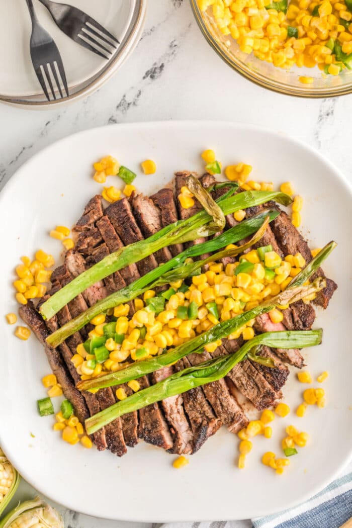 Grilled Flank Steak with Fire Roasted Corn - The Bikini Chef